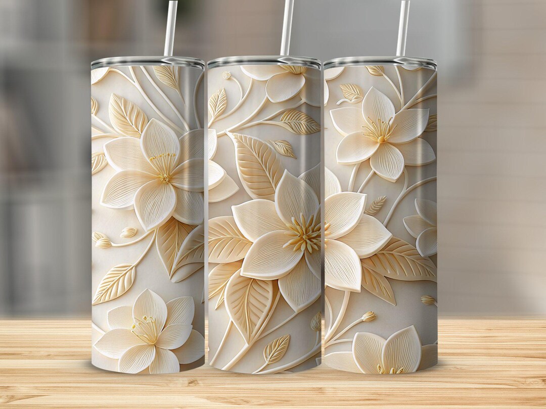Floral Style Tumbler, 3D Flower Design, Elegant Floral Cup, Flower ...