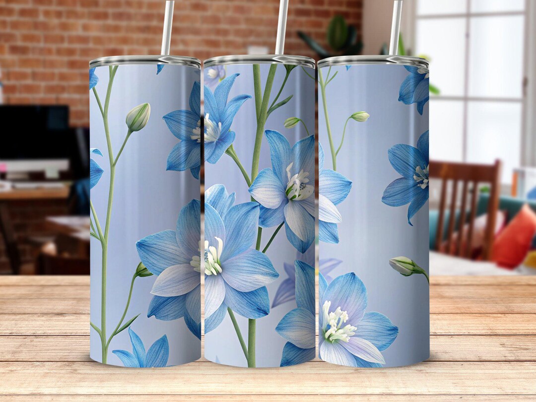 Blue Floral Tumbler, Flower Pattern Tumbler, Insulated Drinkware for ...