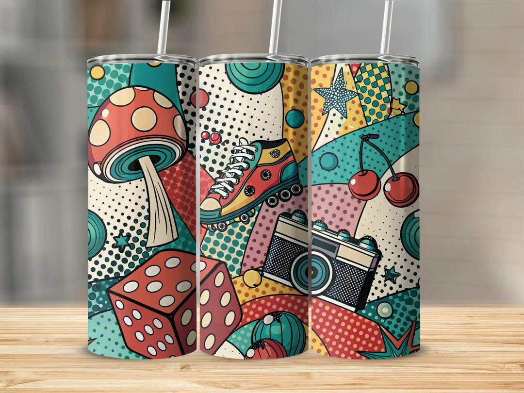 Groovy Pop Art Tumbler, Retro 70s Design, Funky Mushroom, Sneaker ...