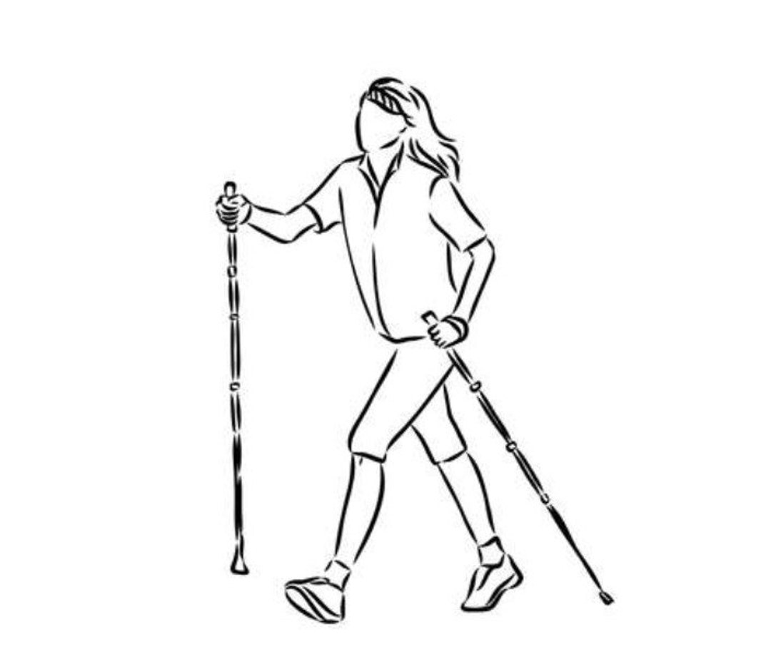 Continuous Line Drawing. A Young Woman Walks on Foot With Walking ...
