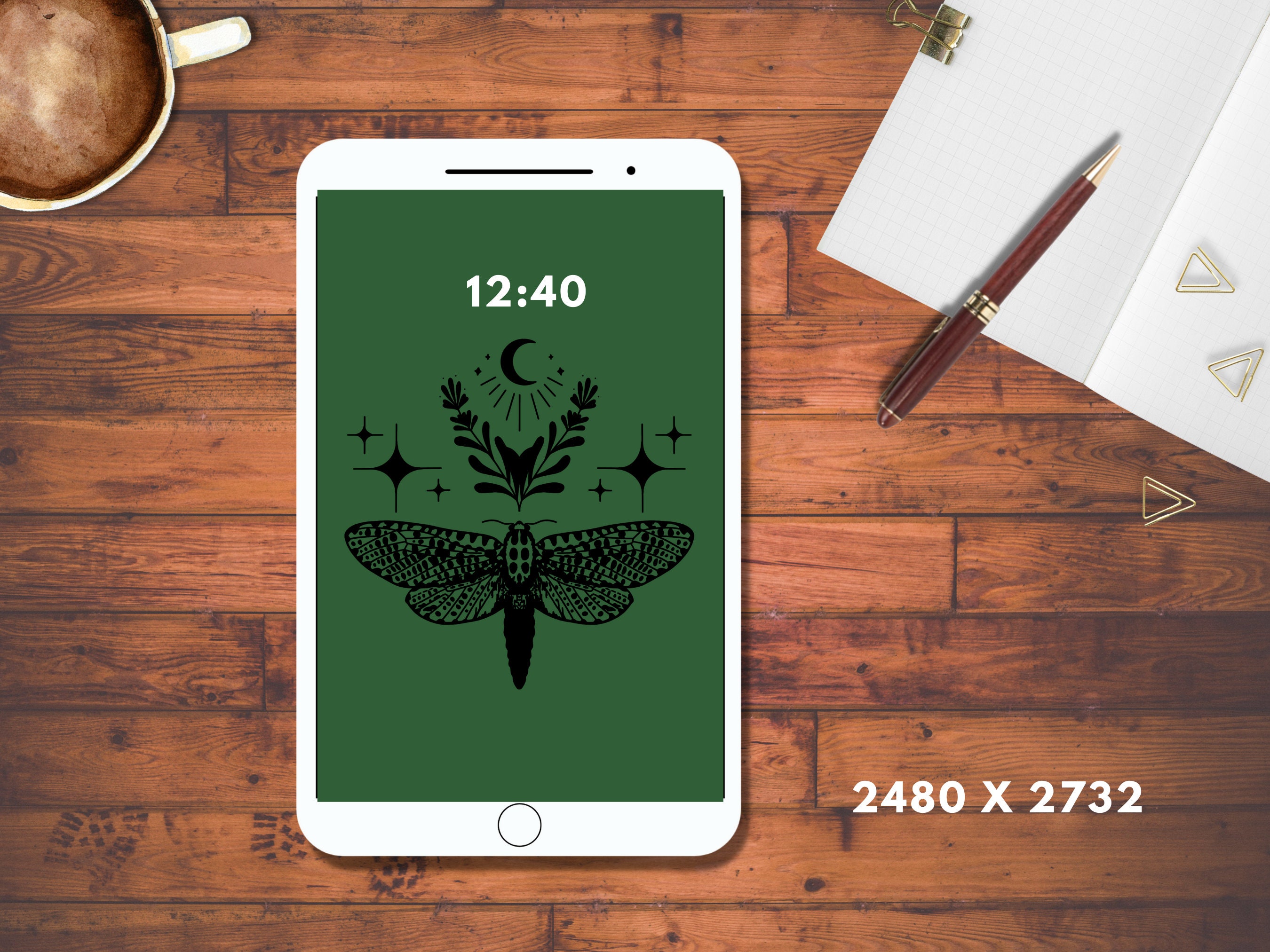 Celestial Moth iPad Phone Wallpaper / Gothic Digital Illustration ...