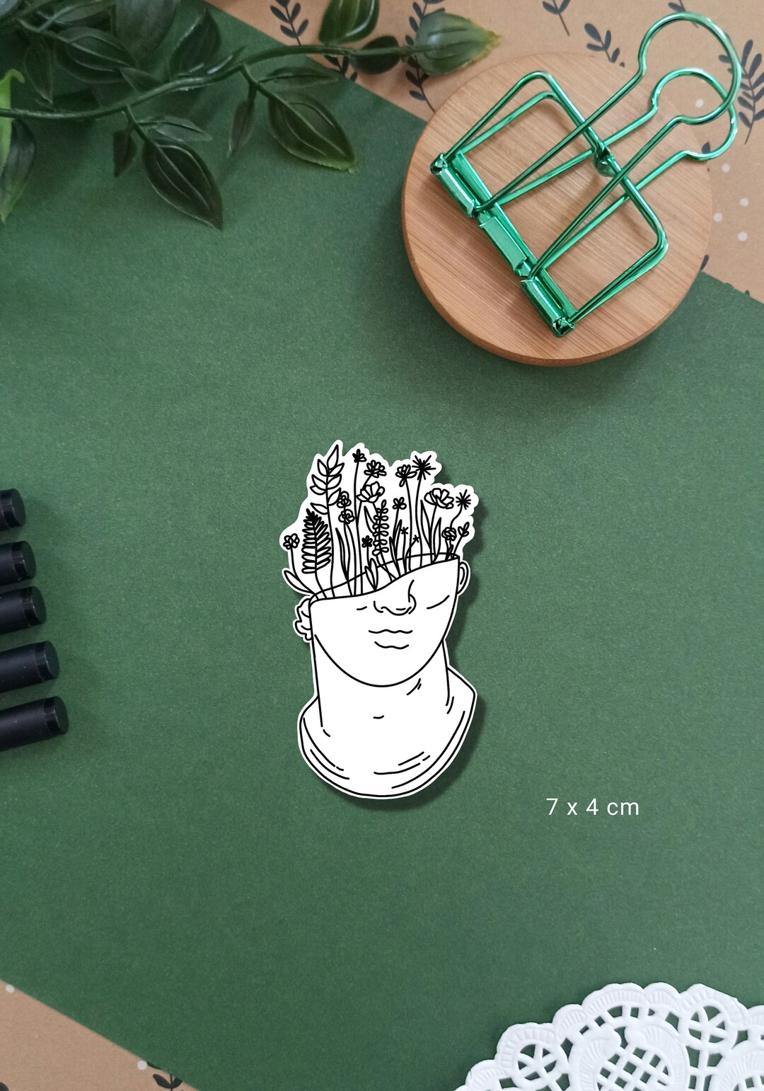 Floral Statue Waterproof Vinyl Sticker / Statue Flower Vase Matte ...