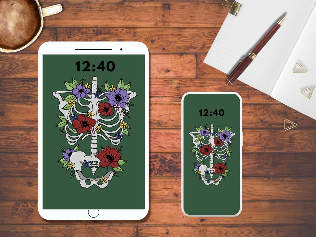 Floral Ribs Phone Tablet Wallpaper / Gothic Digital Illustration ...