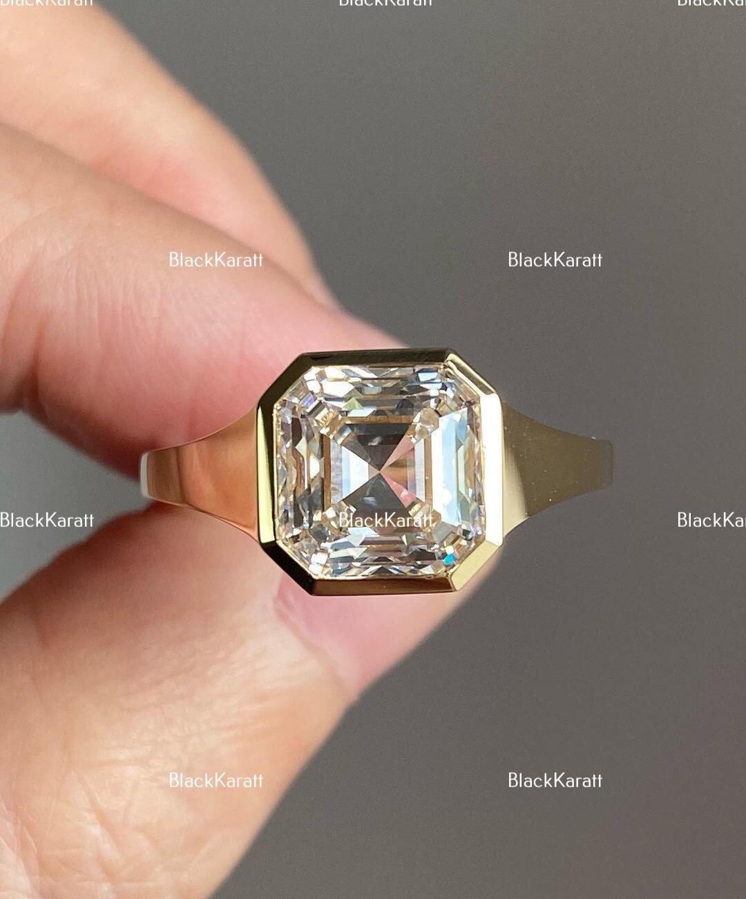 Asscher Cut Moissanite Bezel Ring, Asscher Step Cut Solitaire Ring, 1.5 ...