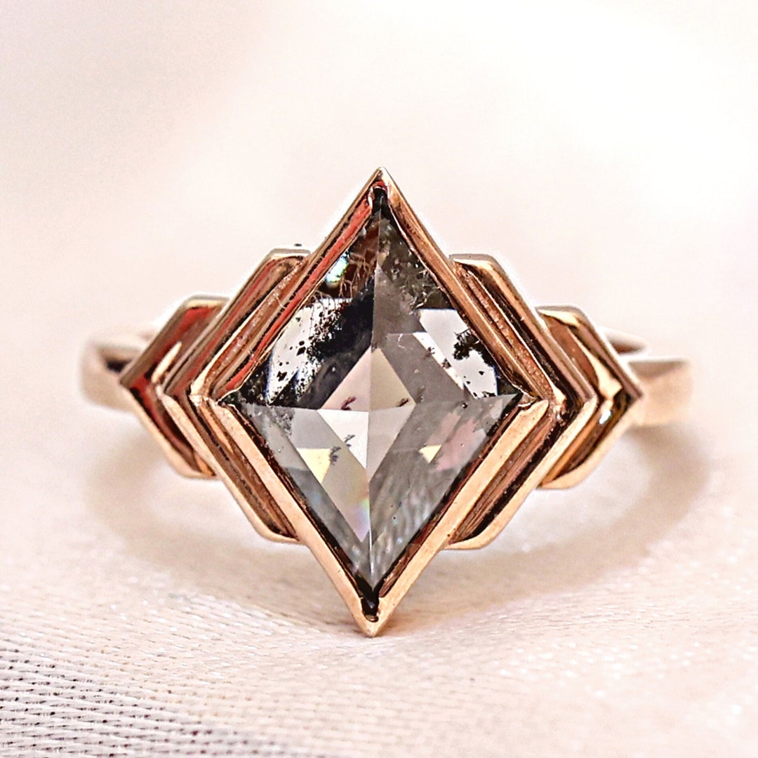 Salt and Pepper Diamond Ring 3.100CT Lozenge Cut Diamond Unique ...