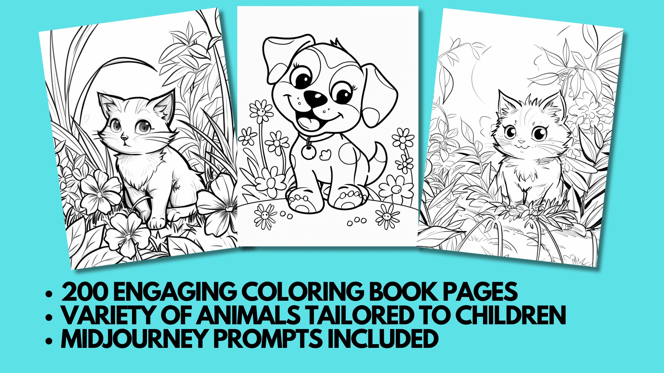 200 Pet and Animal Coloring Pages Bundle for Kids and Toddlers in Anime ...