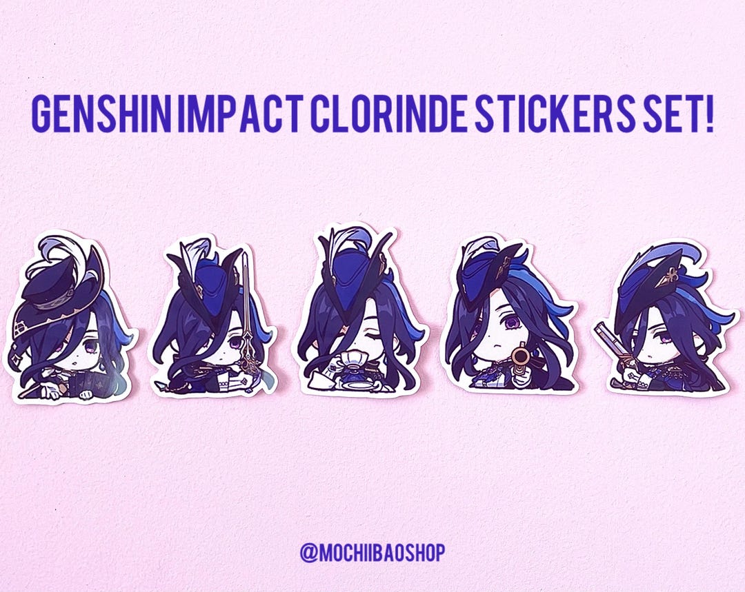 Set of 5 Genshin Impact Clorinde Emotes Glossy and Waterproof Stickers ...