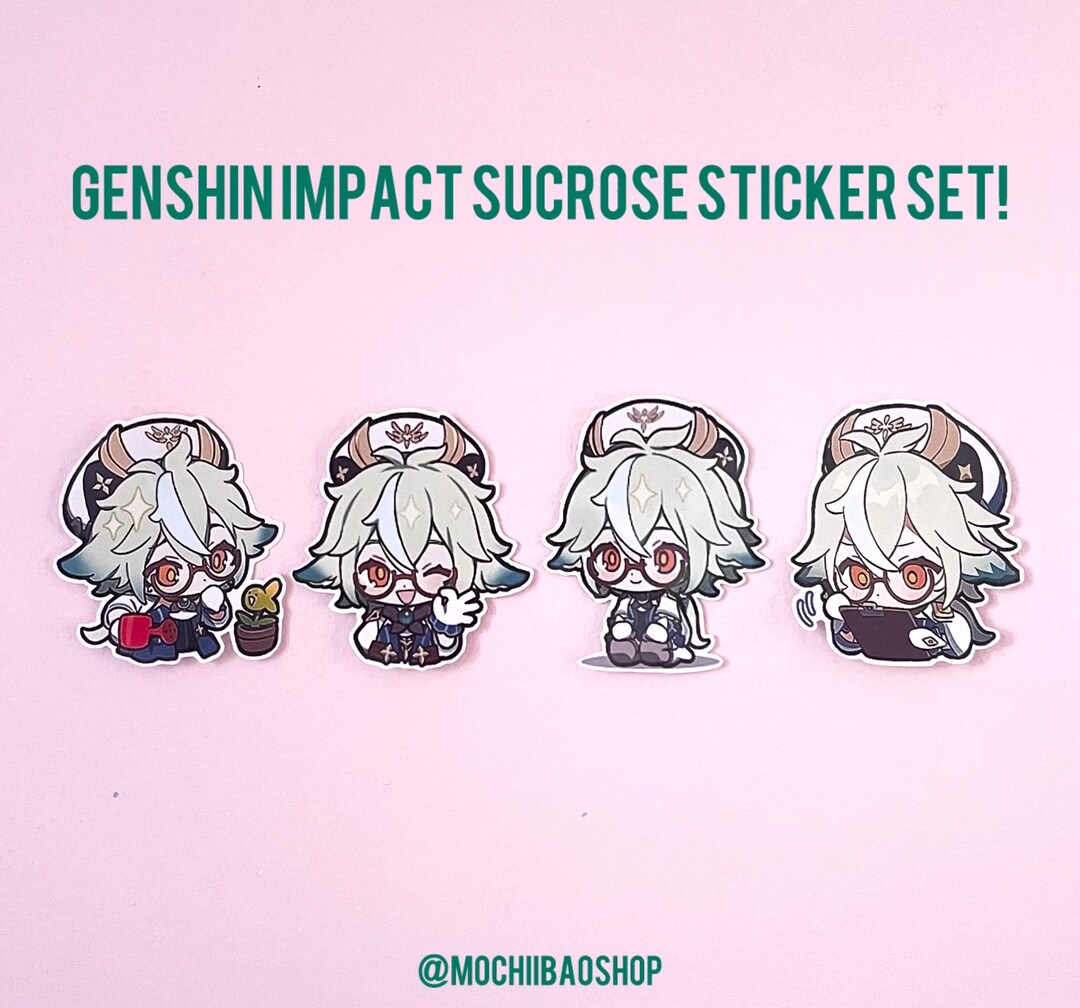 Set of 4 Genshin Impact Sucrose Chibi Emotes Glossy and Waterproof ...