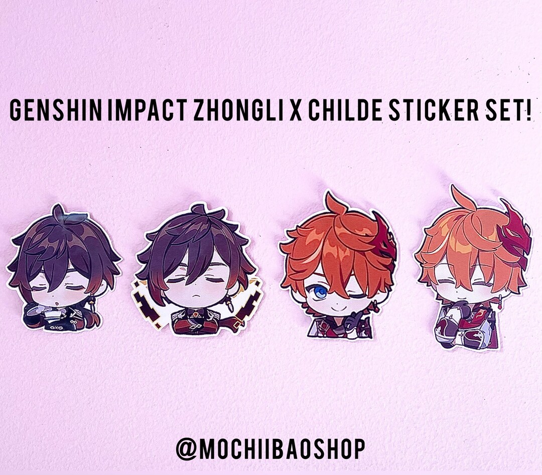 Genshin Impact Zhongli X Childe Cute Emoticon Chibi Glossy and ...