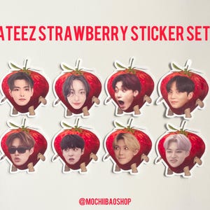Set of 8 K-pop Band ATEEZ Funny and Cute Strawberry Meme Face Glossy ...