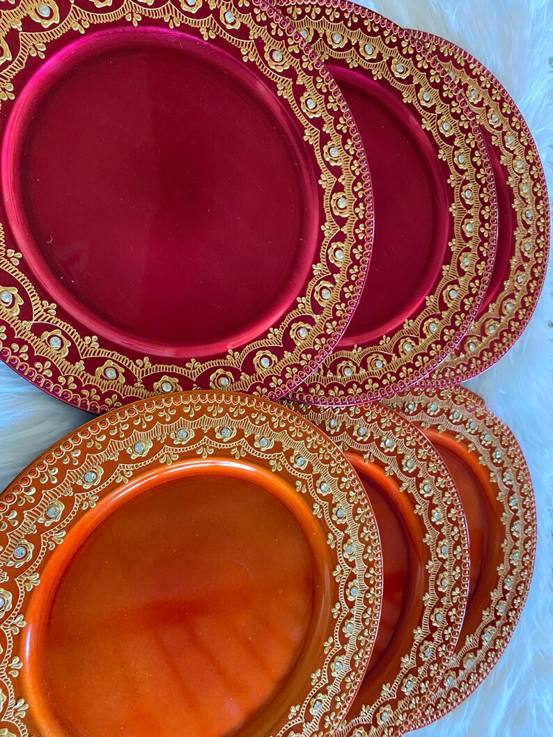 Set of 6 Orange Henna Charger Plate - Etsy