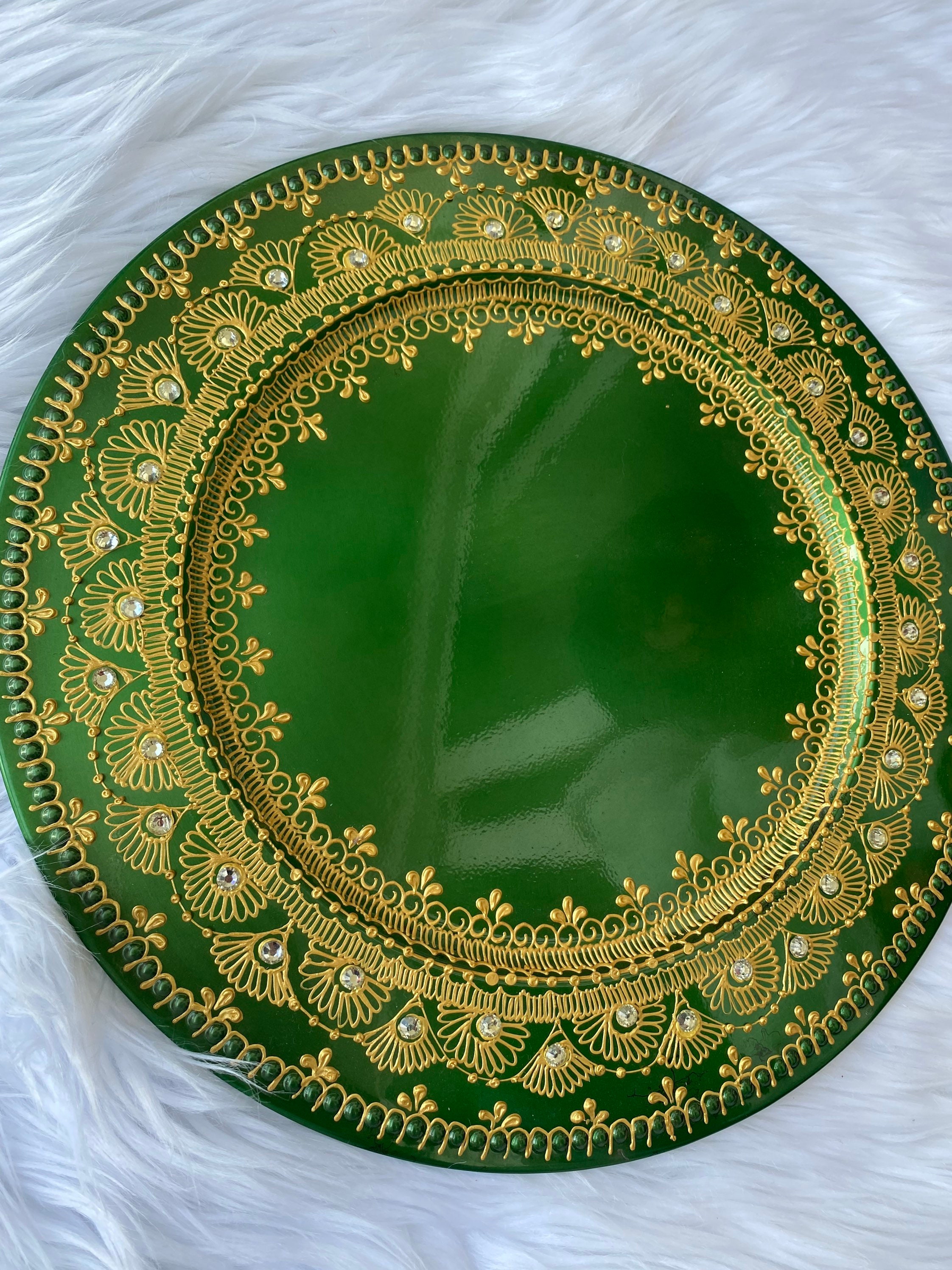 Pack of 12 Green Charger Plates, Henna Mehndi Charger Round Charger ...