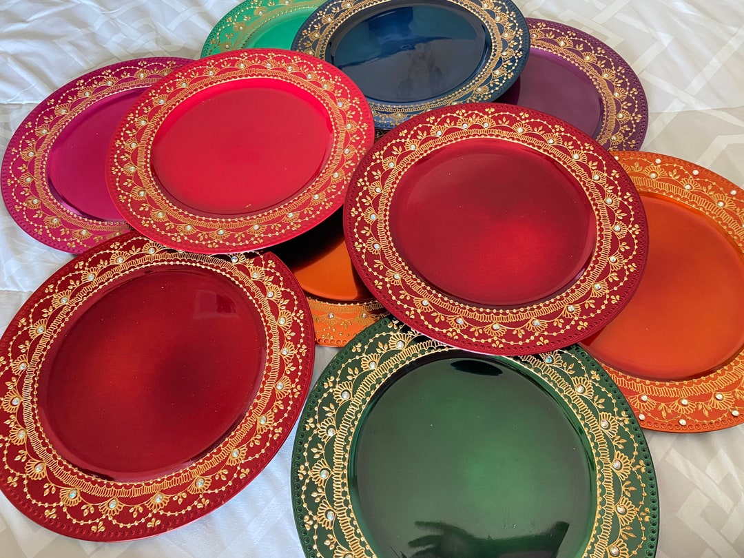 Pack of 6 Charger Plates, Henna Charger Plate,round Charger Plates ...
