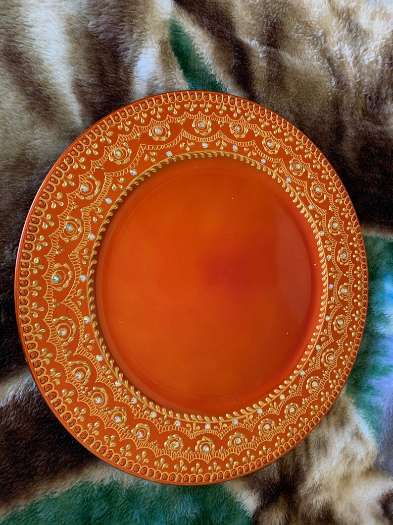 Set of 6 Orange Henna Charger Plate - Etsy