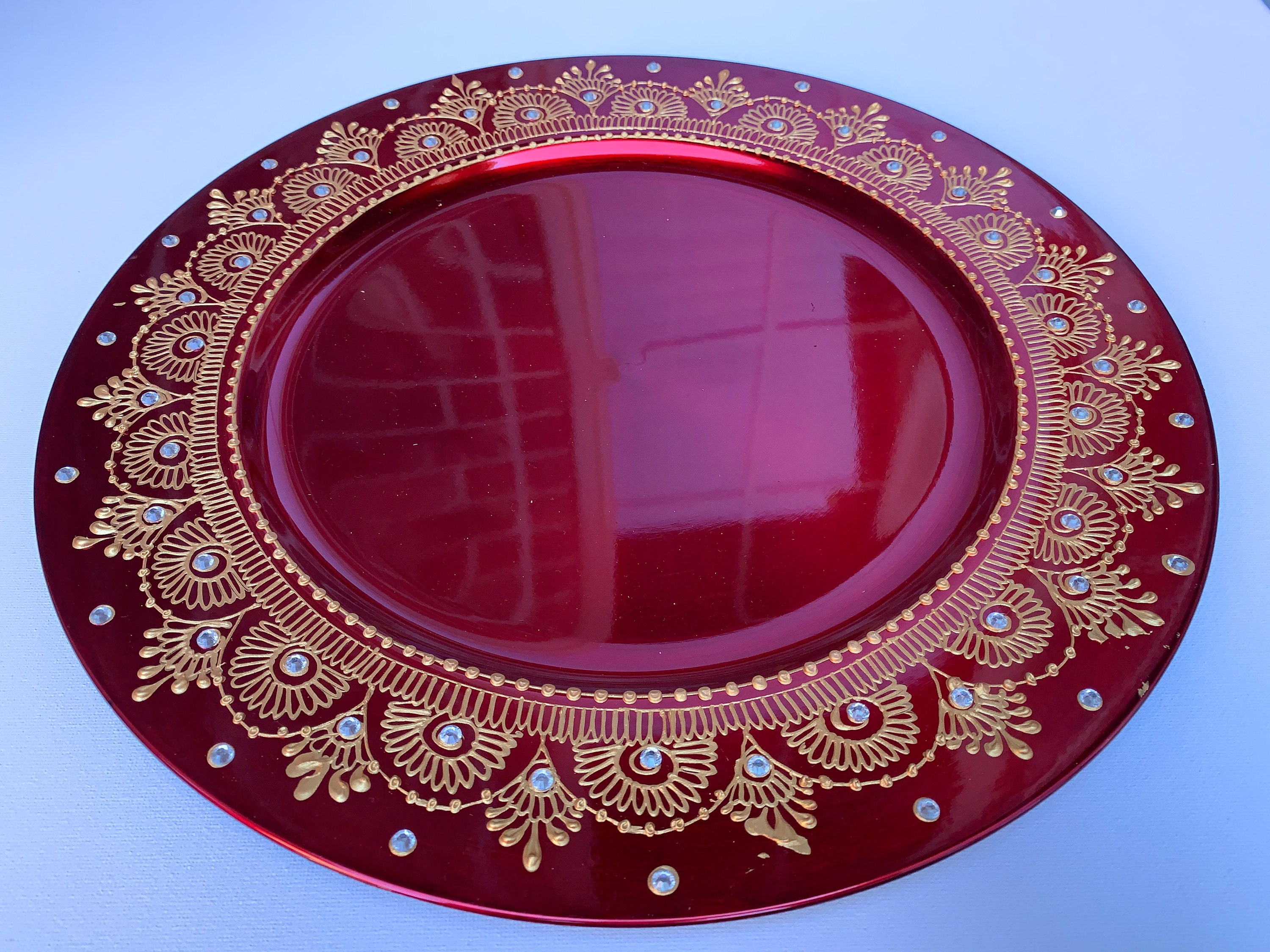 Pack of 6 Red Henna Charger Plate - Etsy