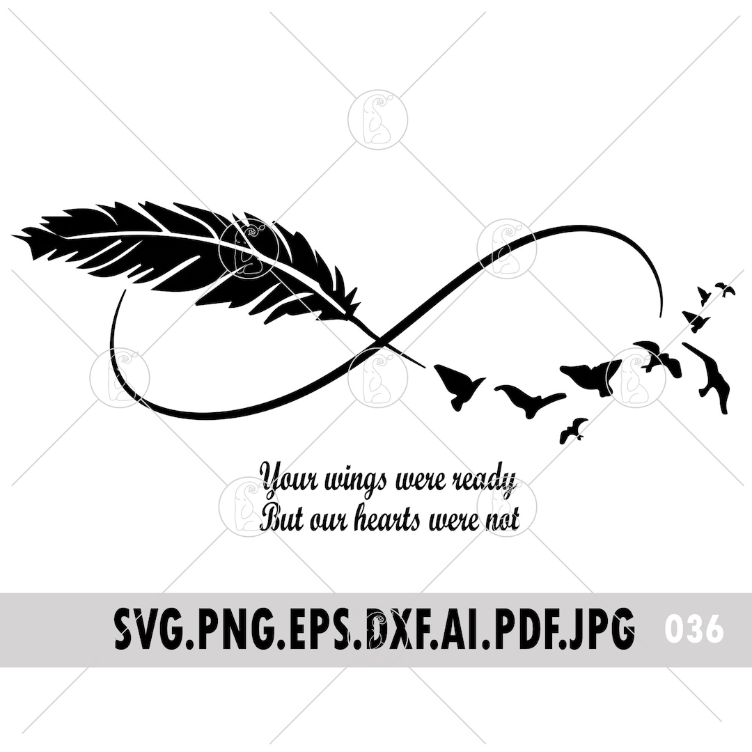 Feather Infinity Sign With Flying Birds SVG PNG - Memorial Quote ...
