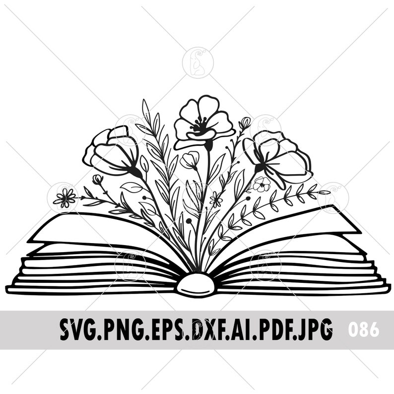 Floral Book Svg Book With Flowers Svg Book With Flowers - Etsy