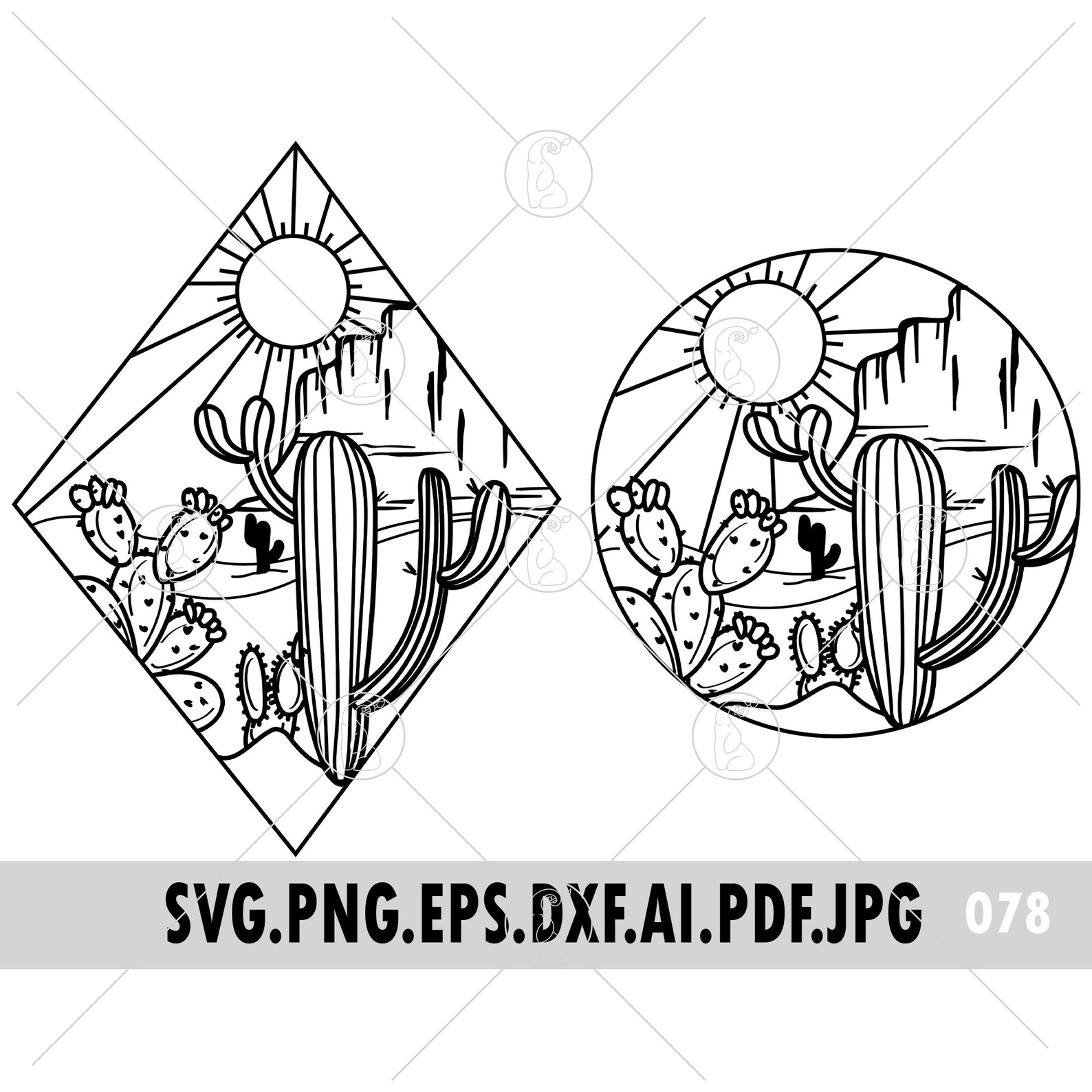 Desert Cactus Circle Diamond Svg Desert Scene Svg Cactus - Etsy