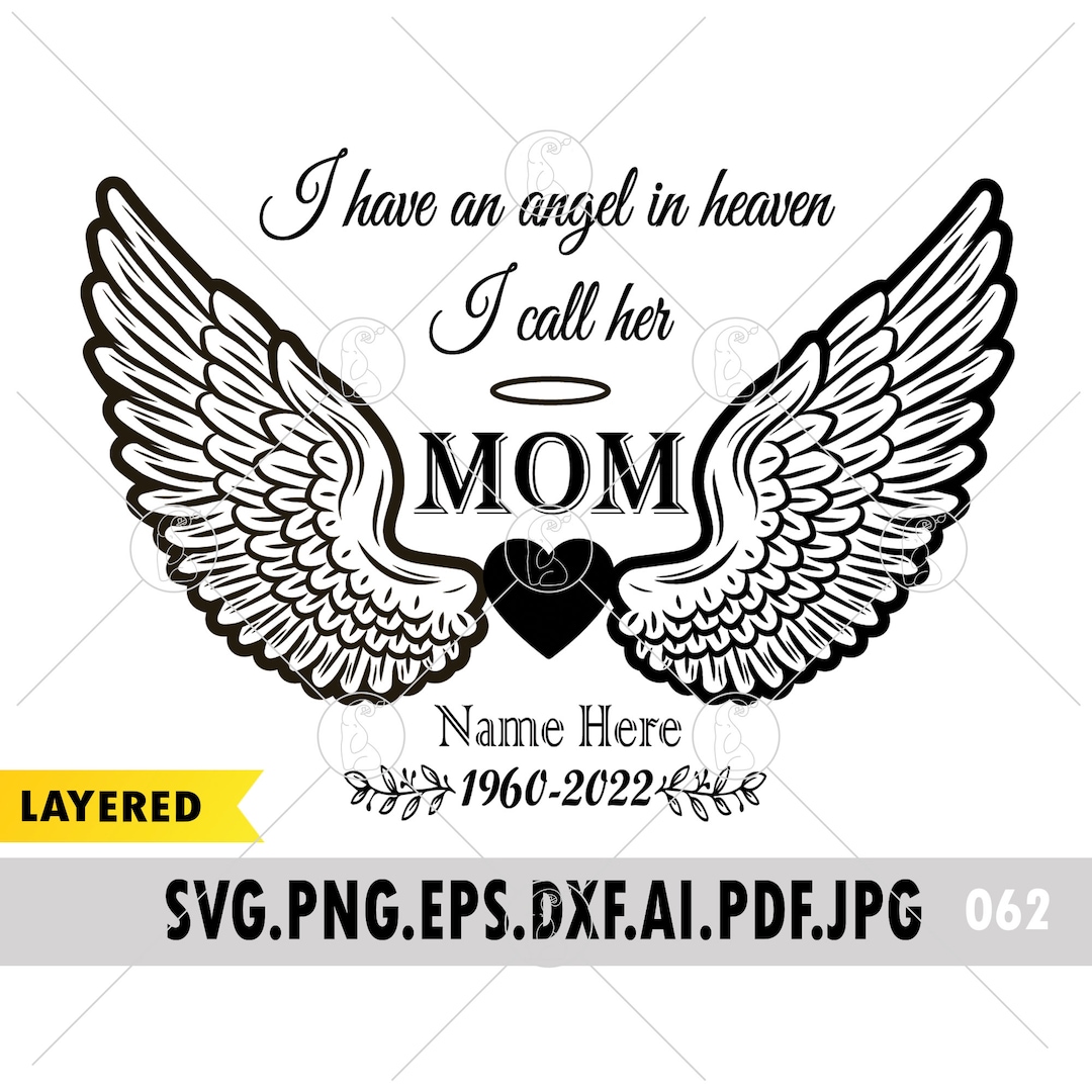 Mom Memorial Angel Wings Svg, Mom Memorial Svg, Mom Angel Wings, in ...