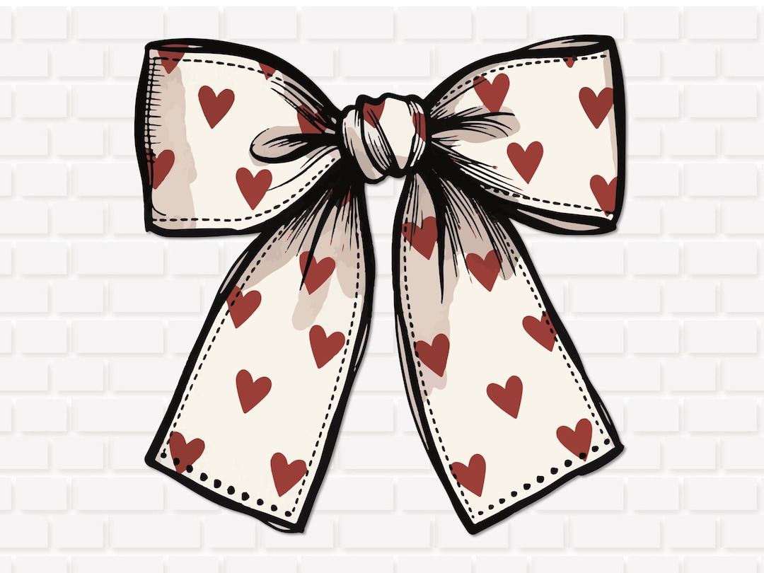 Heart Pattern Ribbon Bow SVG PNG: Valentine Bow Clipart – Cricut ...