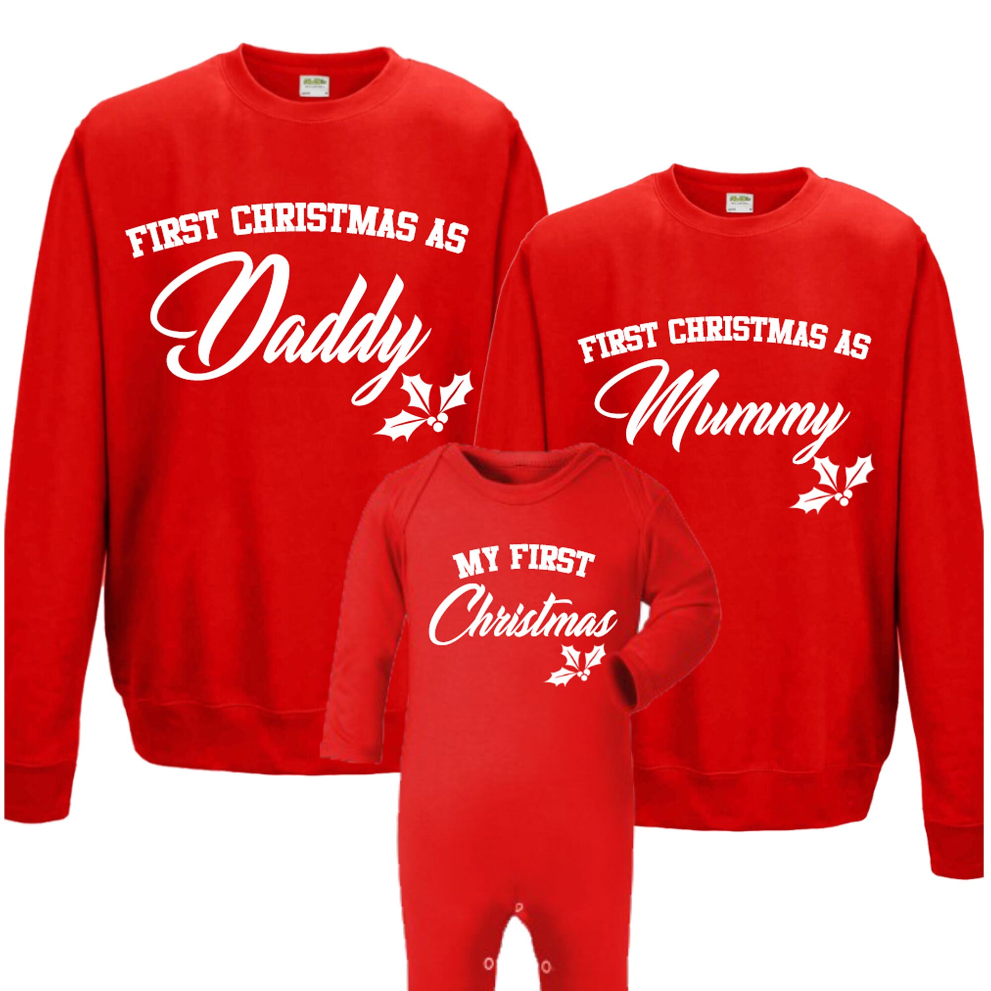 First Family Christmas Red Sweatshirt & Strampler Set - Etsy Schweiz