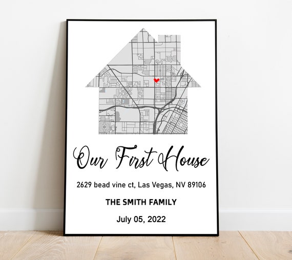 First New Home Gift House Shaped Map Custom City Map - Etsy