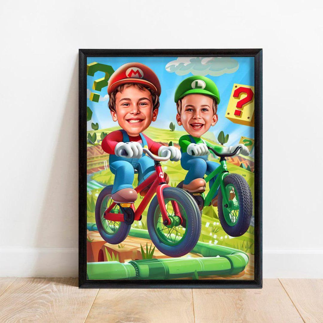 Custom Portrait Mario and Luigi, Gift for Best Friends, Mario Kids ...