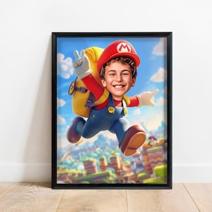 Custom SUPER MARIO Portrait, Mario Kids Caricature, Super Mario ...