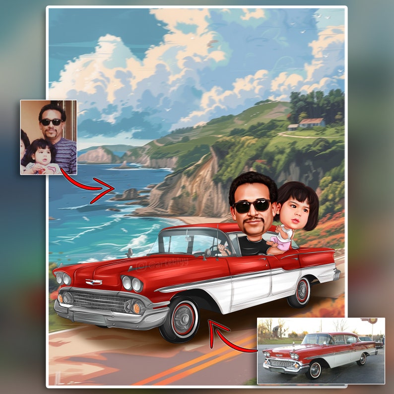 Custom Car Portrait From Your Photo, Gift for Car Lover, Caricature for ...