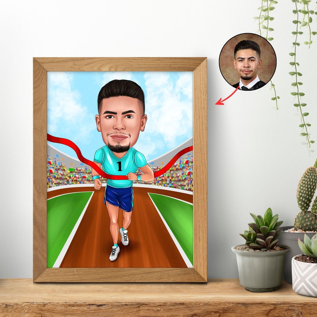 Gift for a Runner, Custom Caricature Portrait From Your Photo, Long ...