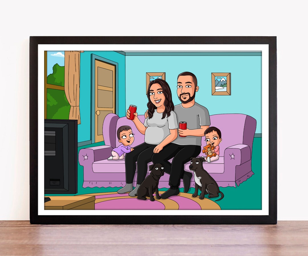 Custom Family Portrait, Family Guy Style, Group Illustration, Cartoon ...