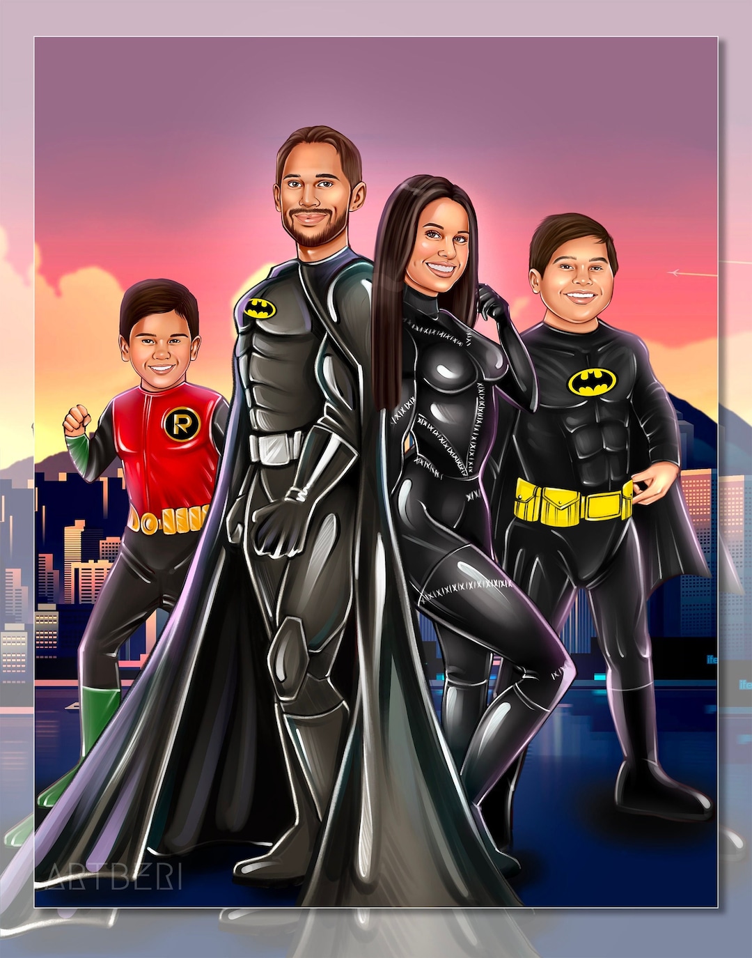 Custom Superhero Family Portrait Portrait From Photo Group - Etsy
