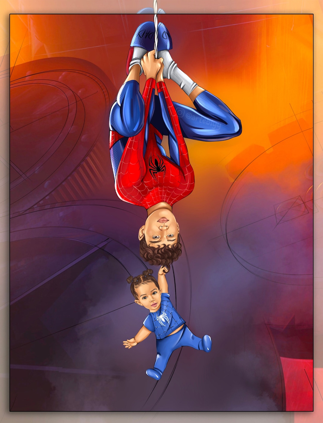 Custom Portrait of Dad and Child in Superhero Style, Caricature of a ...