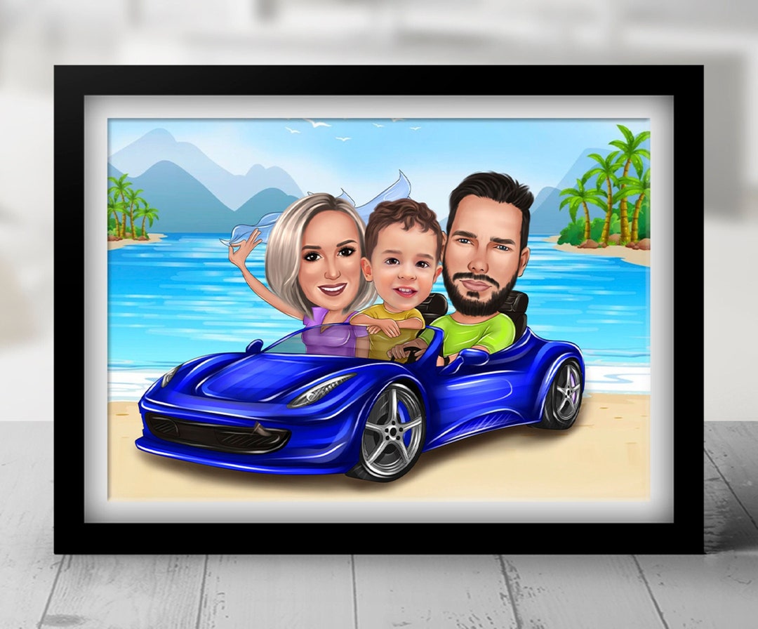 Custom Portrait for Car Lover, Custom Car Drawing, Family Portrait ...