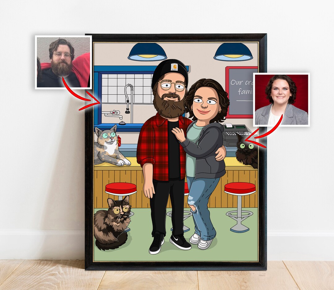 Personalized Bob Burgers Cartoon Portrait, Couple Cartoon Illustration ...