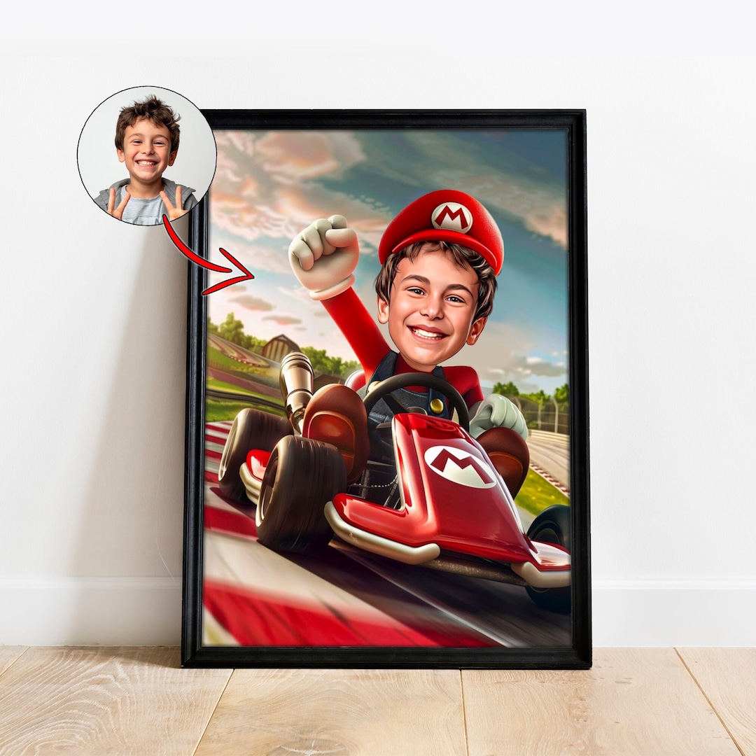 Custom SUPER MARIO Portrait, Mario Kids Caricature, Super Mario ...