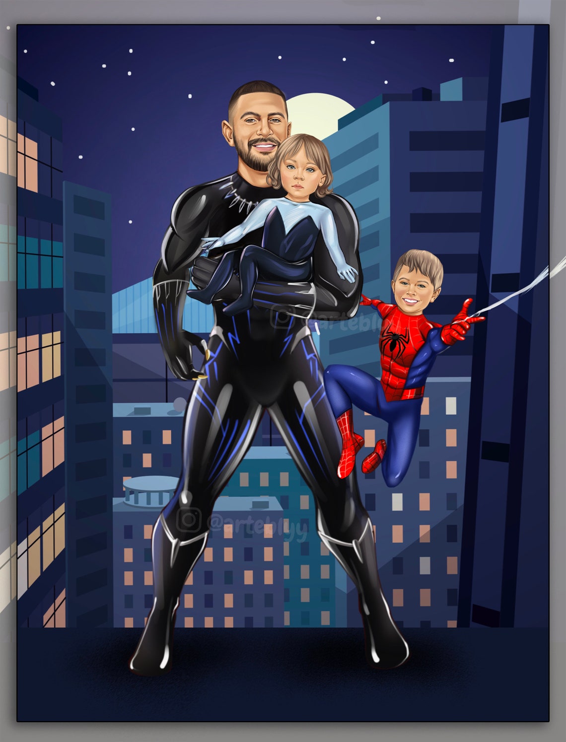 Custom Portrait of Dad and Child in Superhero Style, Caricature of a ...