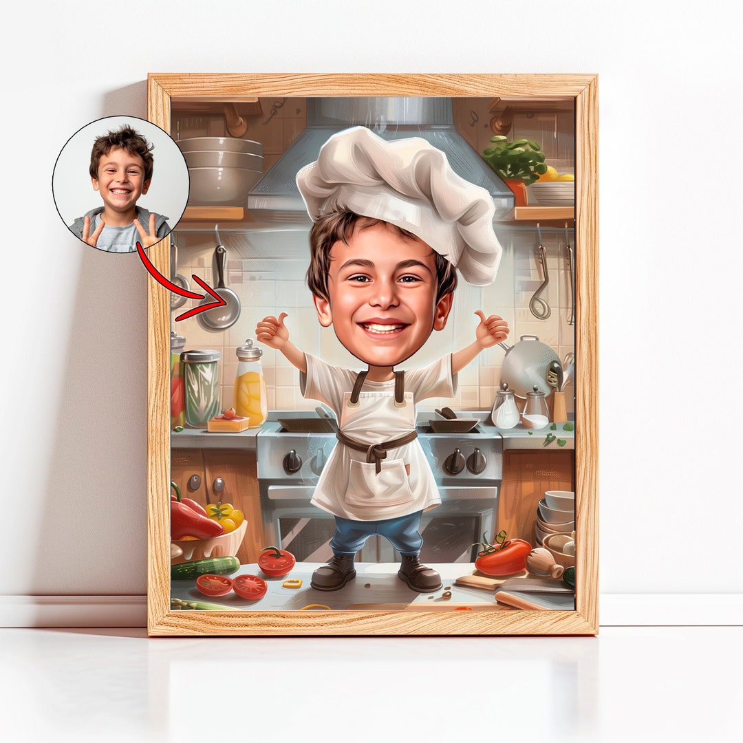 Custom Chef Kid Caricature, Get Your Own Chef Portrait From Your Photo ...