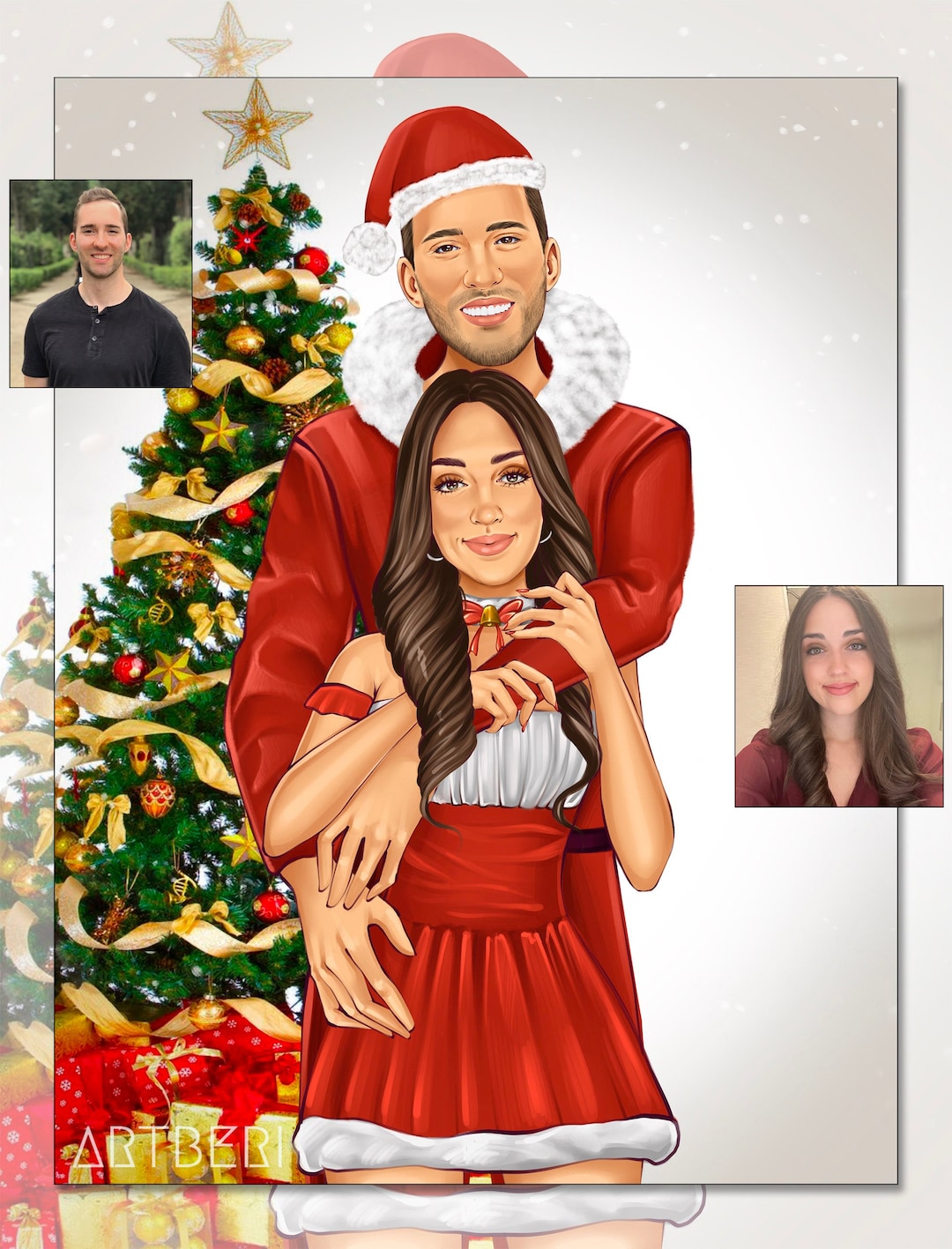 Couple Christmas Portrait, Custom Chrismas Gift, Family Christmas ...