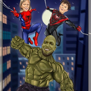 Custom Portrait of Dad and Child in Superhero Style, Caricature of a ...
