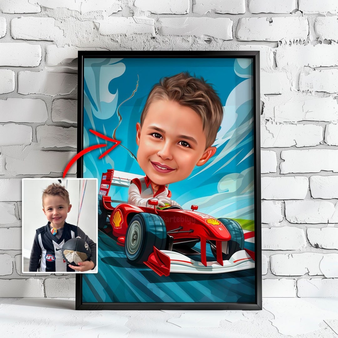 Kid Driving Car, Custom Caricature, Kids Portrait From Photo, Birthday ...