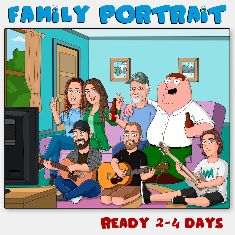 Personalized Family Portrait in Cartoon Style, Couple Illustration ...