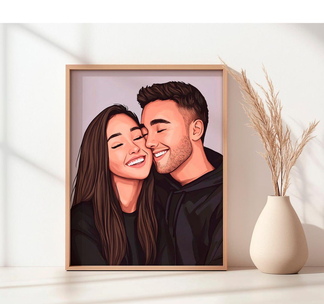 Custom Portrait, Couple Portrait, Custom Gift, Girlfriend Portrait ...