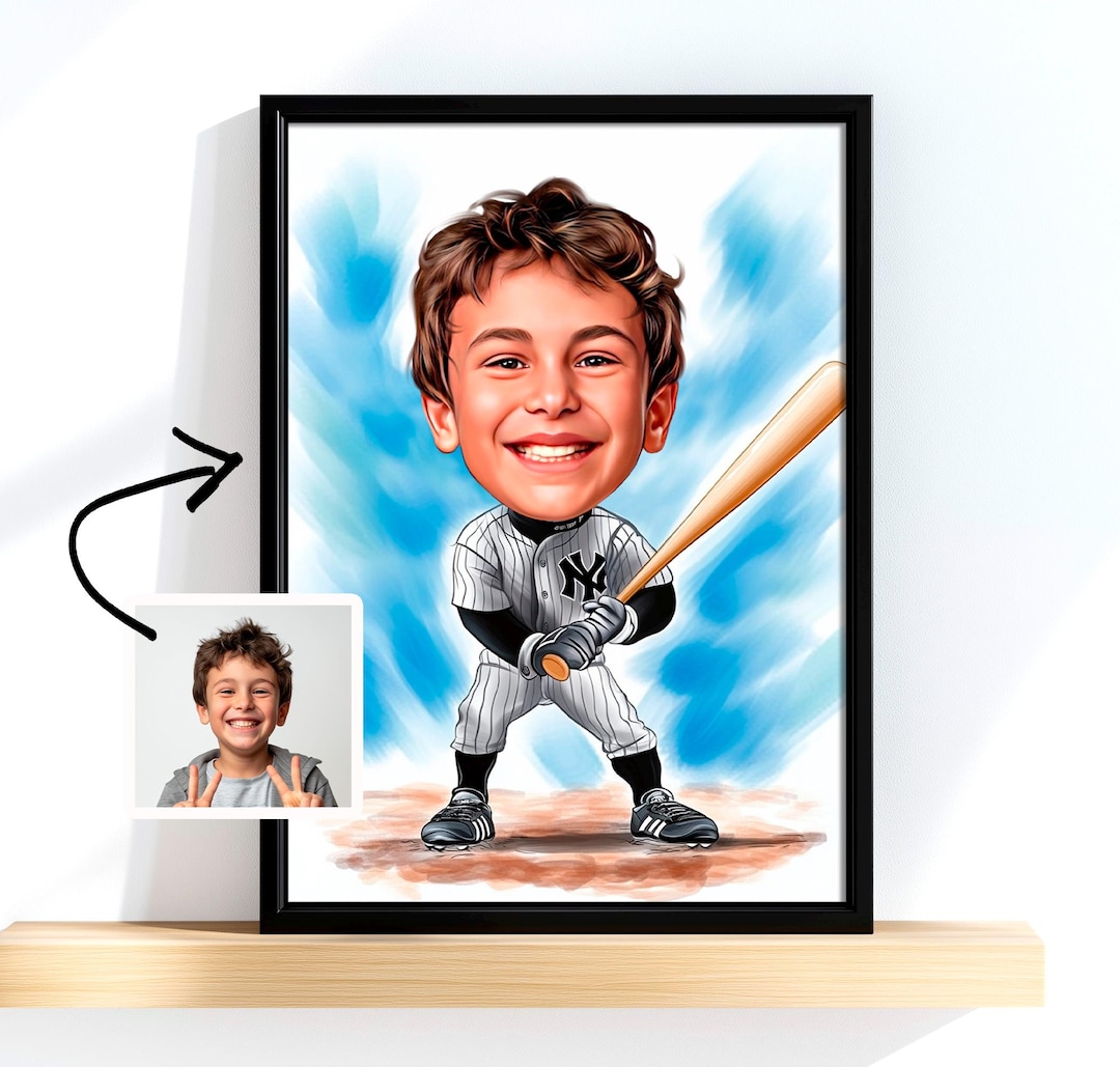 Custom Baseball Player Cartoon Portrait, Baseball Caricature, Funny ...