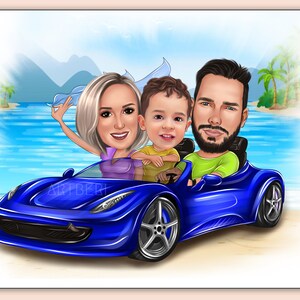 Custom Family Portrait With Car: A Unique Gift for Car Lovers and a ...