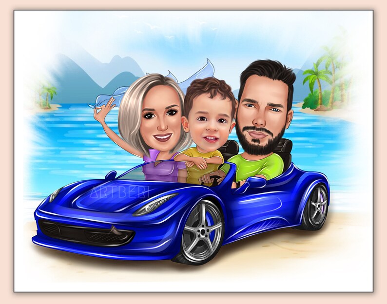 Custom Family Portrait With Car: A Unique Gift for Car Lovers and a ...