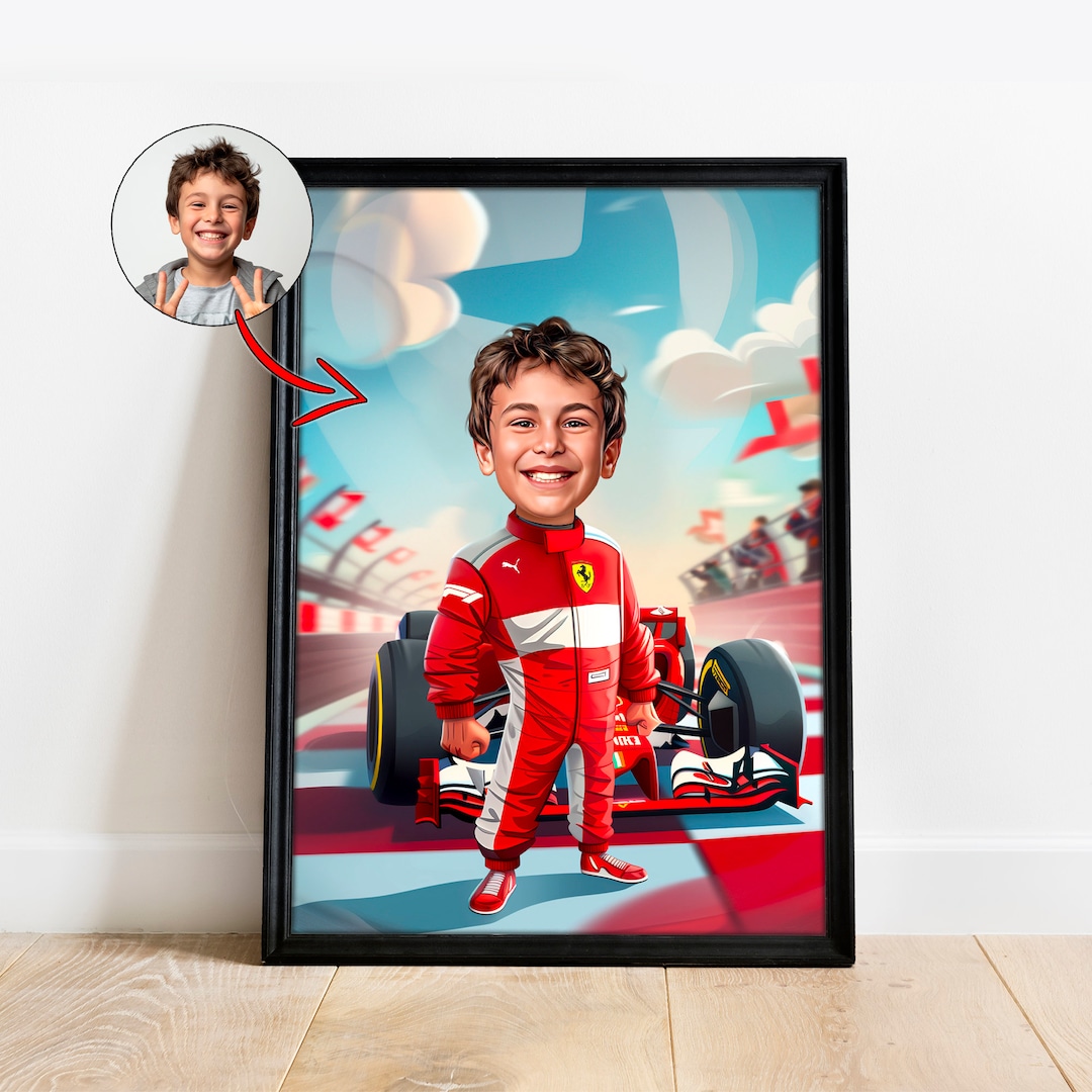 Custom Male Formula 1 Caricature, Cartoon Portrait From Photo, Ferrari Painting, Formula 1 Gift ...