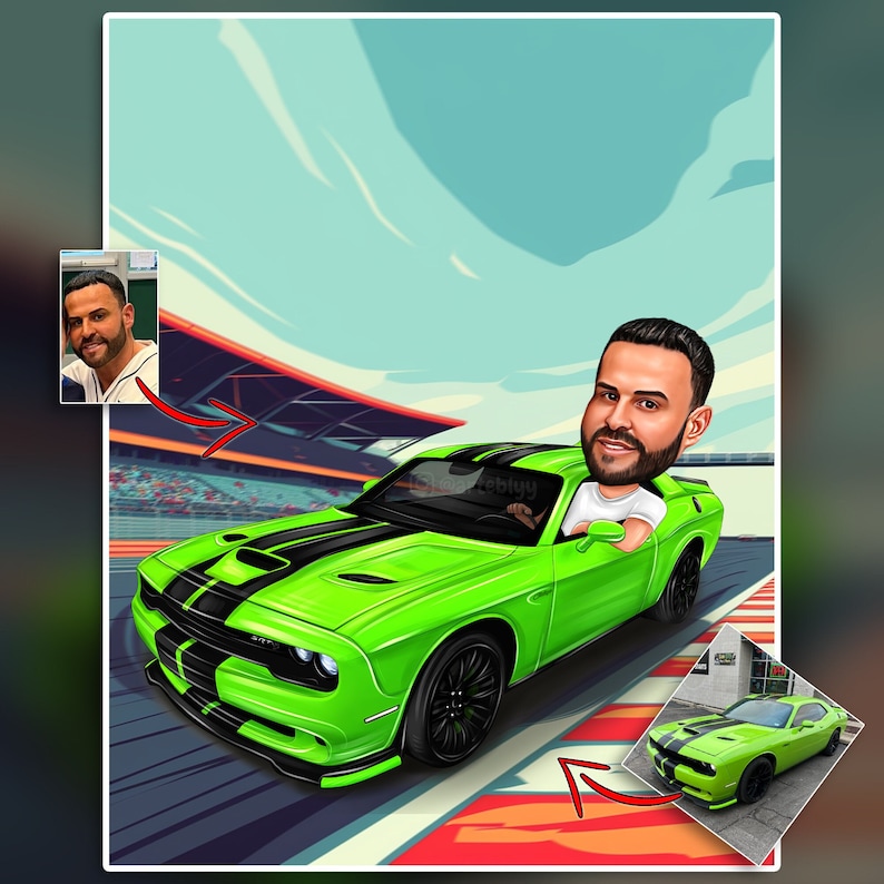 Custom Car Portrait From Your Photo, Gift for Car Lover, Caricature for ...