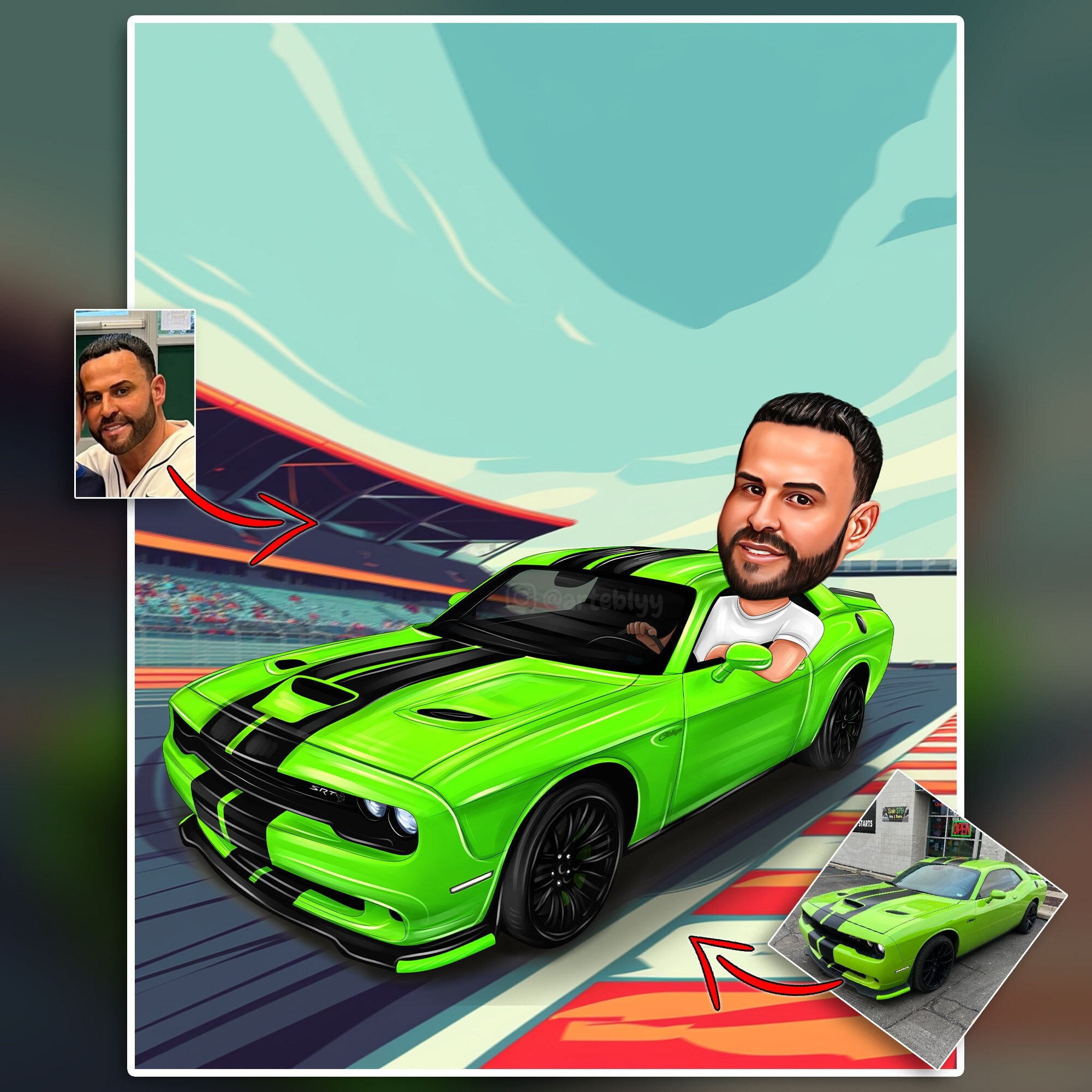Custom Car Portrait From Your Photo, Gift for Car Lover, Caricature for ...