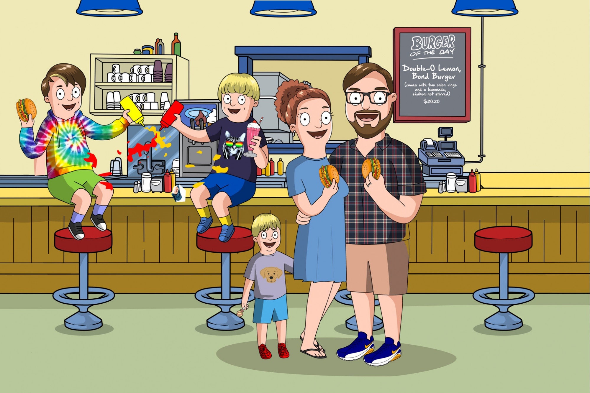 Custom Family Portrait Bob Burger Custom Portrait Family Bob - Etsy
